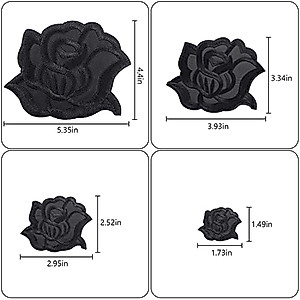 Black Rose Fabric Patches Rose Flower Repair Patches 4 Size Sew on or Iron on Applique Patches for Jacket Jeans Clothes Hats Shoes Bags (8 Pieces)