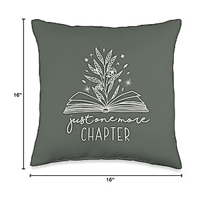 Just One More Chapter - Floral Book Lover (Dark Olive) Throw Pillow