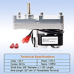 Criditpid Replacement PU-047040 Auger Motor for Englander 25-PDVC, 55-SHP10, 25-PDV Pellet Stoves, 1 RPM Counter Clockwise Auger Motor, Top and Bottom Auger Motor. (2 Pack)