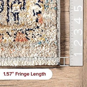 nuLOOM Marley Traditional Medallion Fringe Area Rug, 4' x 6', Beige, Rectangular, 0.3" Thick