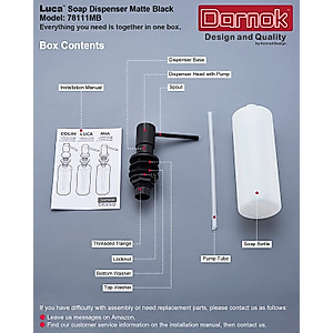 Darnok 78111MB Luca Dish Soap Dispenser for Kitchen Sink, Pump for Dishwashing Liquid Soap or Hand Lotion, Refill from The Top, Countertop Built-in Mount, 17oz Bottle, Matte Black