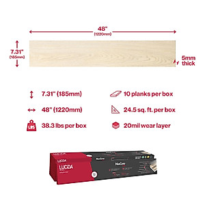 Lucida Surfaces Luxury Vinyl Flooring | Interlocking Flooring for DIY Installation | 10 Wood-Look Planks | CliCore | 24.5 Sq. Feet (10, NaturalOak, 10 Planks)