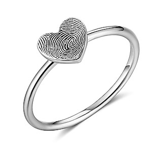 Molywoo Personalized Fingerprint Rings for Women Tiny Dainty Fingerprint Heart Ring Customized Jewelry for Mother Gift (7)
