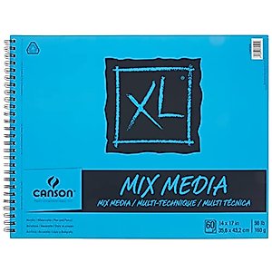 Canson XL Series Mix Paper Pad, Heavyweight, Fine Texture, Heavy Sizing for Wet and Dry Media, Side Wire Bound, 98 Pound, 14 x 17 in, 60 Sheets, 14"X17", 0