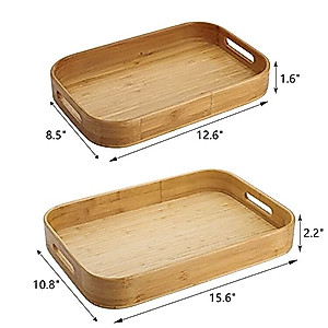 Dicunoy Set of 2 Bamboo Serving Tray, Solid Wood Breakfast Tray with Handles, Large Bamboo Food Tray Great for Dinner, Tea, Coffee, Bar, Parties, 15.6" L x 10.8" W /12.6" L x 8.5" W