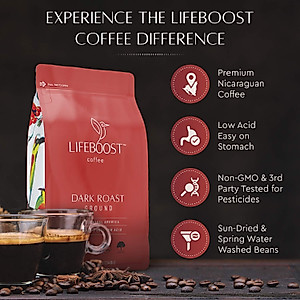 Lifeboost Coffee Whole Bean & Ground Coffee - 2 Pack Bundle - Low Acid Dark Roast x 2