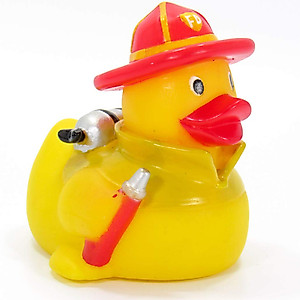 Ad Line Fireman Firefighter in Yellow Coat and Black Hat Rubber Duck First Responder Hero Bath Toy | Squeaker | Child Safe | Collectable