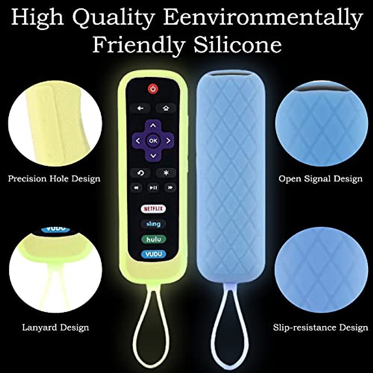 Onn Roku TV 2Pack Silicone Universal Protective Controller Sleeve for Hisense Roku TV Remote | Roku Streaming Stick | Roku Ultra Remote Voice Control (Glow Yellow & Glow Blue)