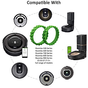 Ashineme Tires Compatible with Irobot Roomba Wheels Series, Anti-Slip, Great Adhesion and Easy Assembly,Replacement for All Roomba Models,Green,1pair