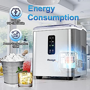 Countertop Ice Maker Machine, 26.5 lbs in 24Hrs, Electric ice Maker and Compact ice Machine with Ice Scoop and Basket, 2 Sizes of Bullet Ice for Home/Kitchen/Office