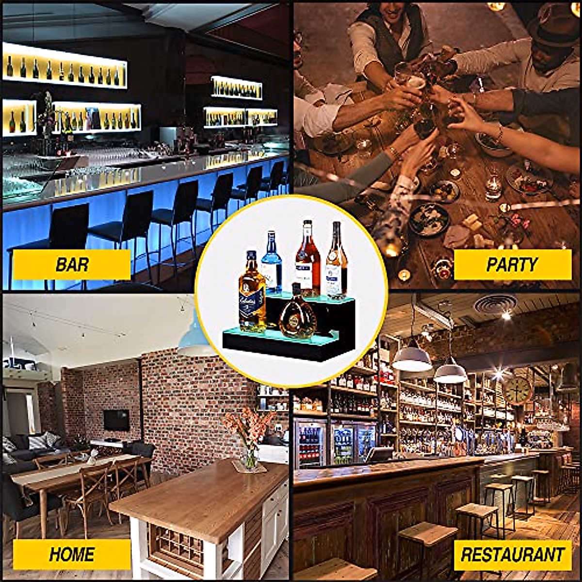 MESAILUP 16 Inch LED Lighted Liquor Bottle Display 2 Step Illuminated Bottle Shelf 2 Tier Home Bar Drinks Commercial Lighting Shelves with Remote Control (2 Tier, 16 inch)