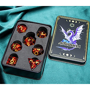 ARUOHHA DND Resin Dice Set Dungeons and Dragons Dice with Gift Box, D&D Dice Set, 7 Pcs Sharp Edge Dice Polyhedral Dice for Role Playing Game D and D Dice Inclusion Resin Dice D20 D12 D10 D8 D6 D4