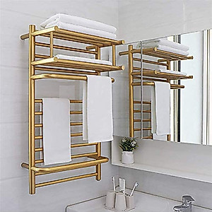 Bathroom Wall Heater Towel Warmers for Bathroom, Wall Mounted Electric Heated Towel Rack, 304 Stainless Steel Towel Dryer Rack Heated Towel Bars, Towel Rail Rack for Bathroom, Gold (Golden Hardwired