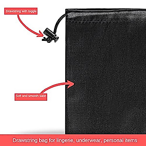 Satin Bags with Drawstring and Toggle - Cinch and Ditty Pouch for Travel, Bedroom and Wardrobe (10 x 15 inch - 12 pack, Black)