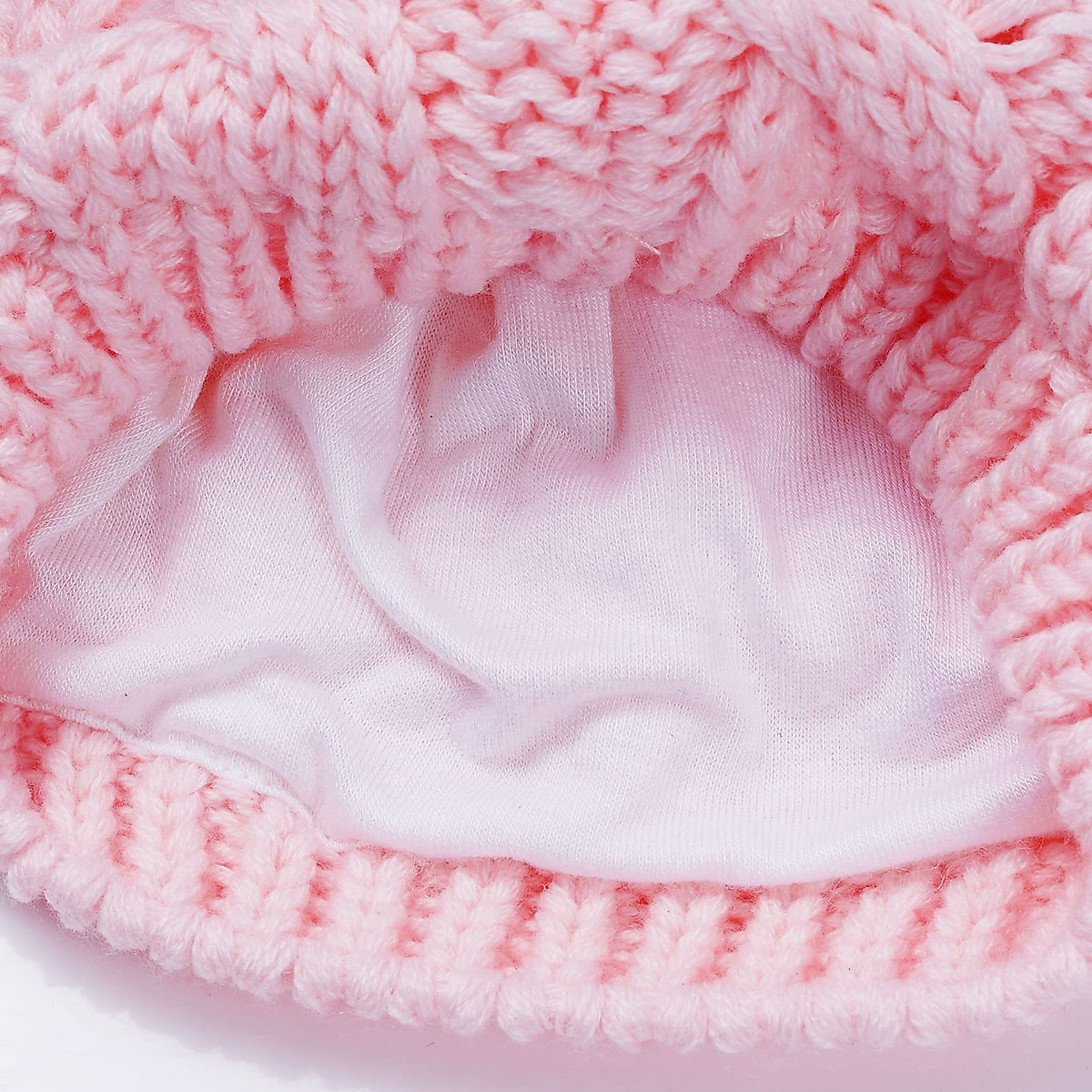 2 Set Newborn Winter Beanie Hats Gloves Kit for Baby Girls Boys Infant Toddler Warm Knitted Hats Glove Autumn Spring 3-6 Months (White & Pink)