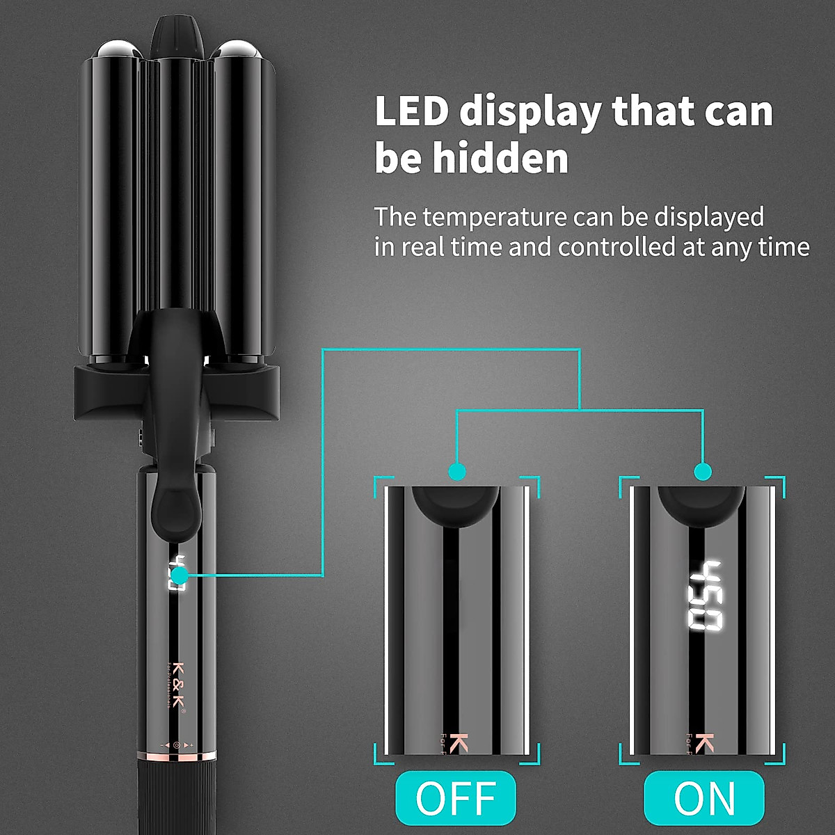 3 Barrel Curling Iron Wand Dual Voltage Hair Crimper with LCD Temp Display - 22mm Ceramic Tourmaline Triple Barrels Temperature Adjustable Protable Hair Waver Heats Up Quickly (Black)