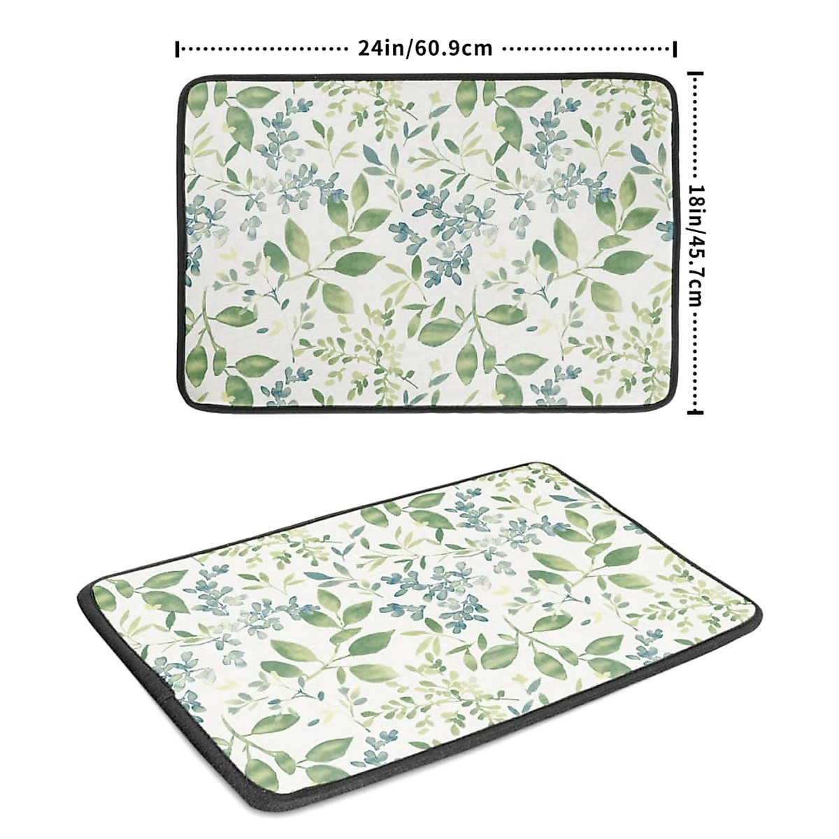 Green Leaves Branches Dish Drying Mat for Kitchen Counter 18x24 Inch Washable Microfiber Drying Mat Spring Floral Absorbent Drying Pad with Hanging Loop for Home Coffee Bar Decoration