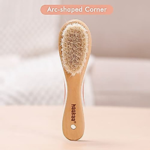 haakaa Baby Hair Brush and Comb Set for Newborns & Toddlers - Natural Soft Goat Bristles and Wooden Handle, Gently Grooms Baby's Hair, Ideal for Cradle Cap, Perfect Baby Gift, 2pk