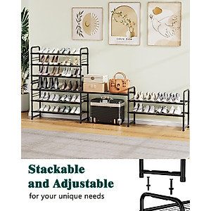 SUFAUY Shoes Rack Shelf for Closet Metal Stackable Shoe Storage Organizer, Wire Grid, 3-Tier, Black