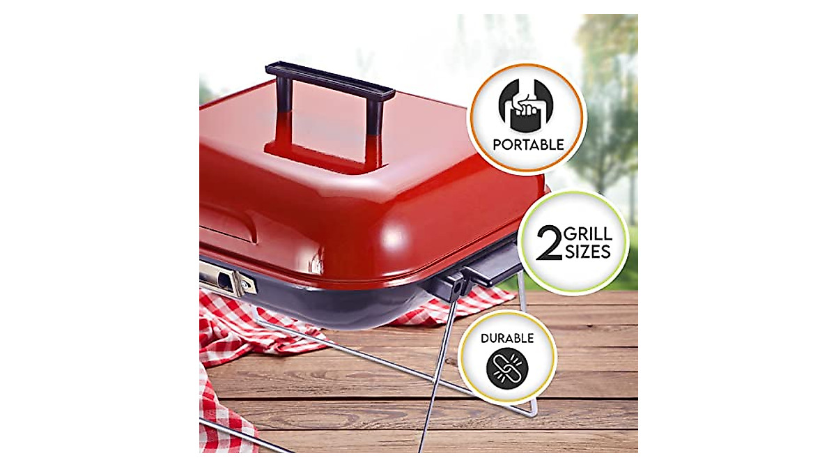 Portable BBQ Grill - 14” Square Charcoal Grill for Outdoor Cooking