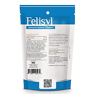 Felisyl Immune System Support for Cats - Amino Acid L-Lysine - Produce Antibodies - Healthy Tissue, Respiratory Health, Vision - 60 Soft Chews
