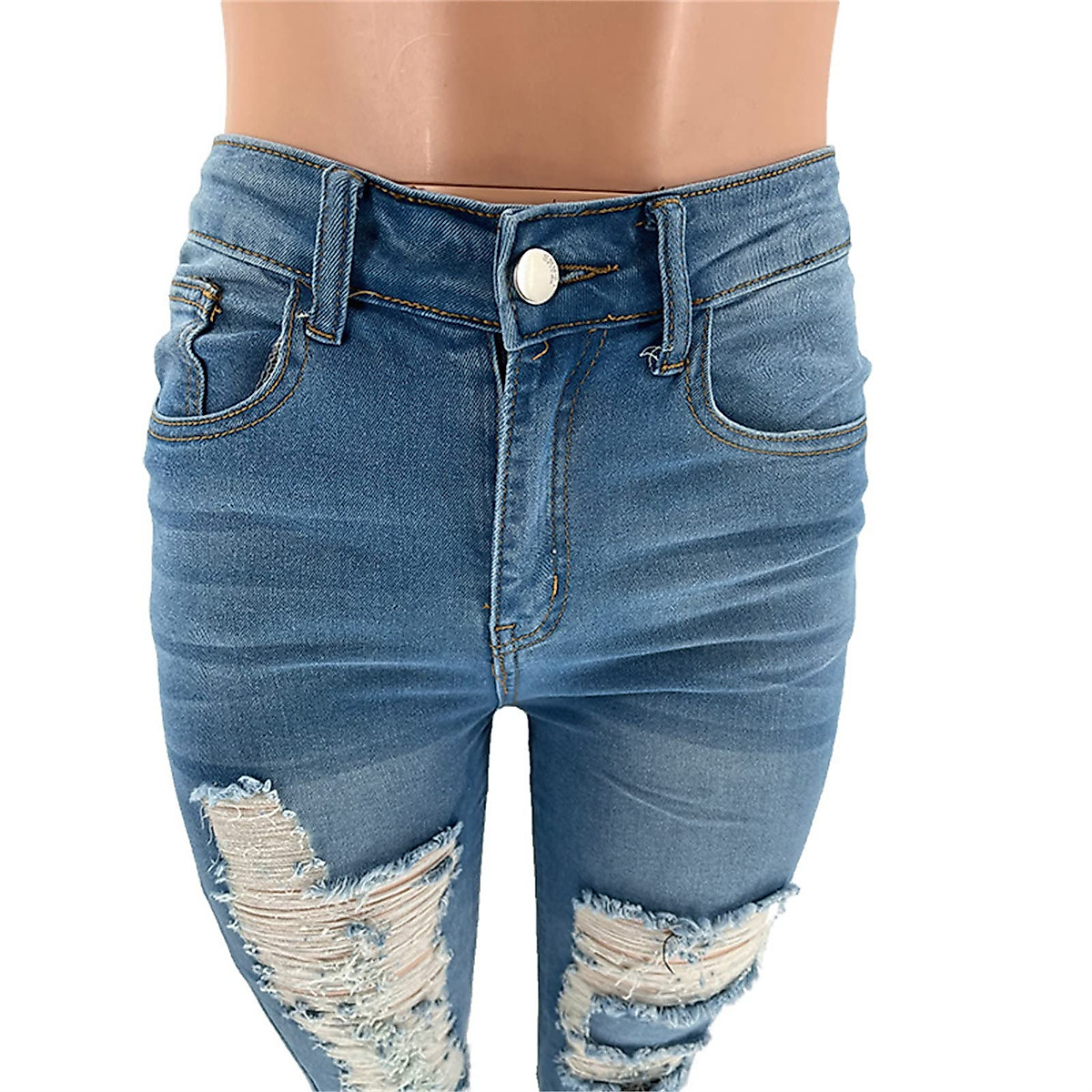 Maiyifu-GJ Bell Bottom Jeans for Women Ripped Mid Rise Raw Hem Flared Jean Slimming Skinny Stretch Wide Leg Denim Pants (Blue,Small)