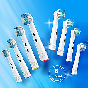 BUKURII Replacement Brush Heads Compatible with Oral B Electric Toothbrushes, 8 Count, Polishing Cup, Replace 3D White Head, Refills for Braun Model 3756 3757 3765 4729 DB4010