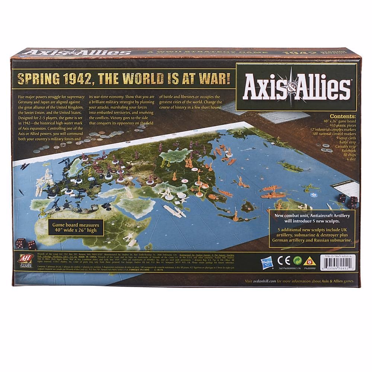 Avalon Hill Axis & Allies 1942 Second Edition WWII Strategy Board Game, with Extra Large Gameboard, Ages 12 and Up, 2-5 Players