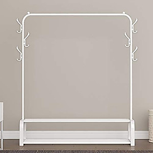 YAYI Garment Rack Clothes Rack Freestanding Hanger Bedroom Clothing Rack With 2-Tier Lower Storage Shelf And Side Hooks,White