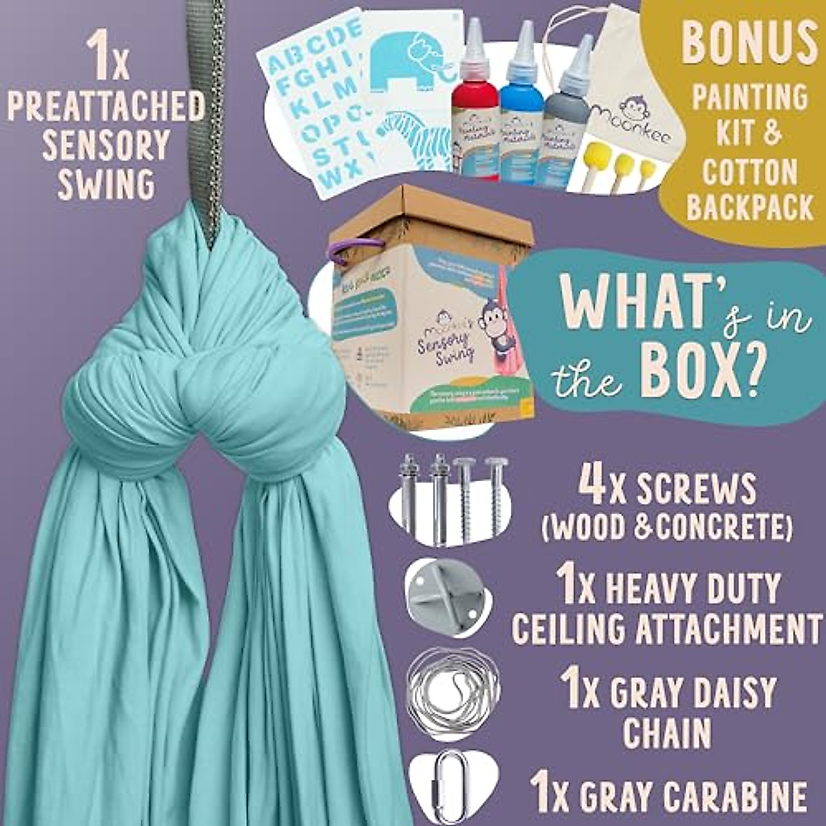 Moonkee Sensory Swing for Kids Indoor - Calming and Relaxing Hug Effect Therapy Swing for ADHD, Anxiety, Autism Swing - OT Approved and Safety Tested - Outdoor Sensory Joy Swing for Kids and Adults