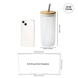 PYD Life Sublimation Glass Blanks Mason Jar Tumblers Cans Frosted 24 OZ with Bamboo Lid and Stainless Steel Straw,Wide Mouth Tumbler Cups Jar for Tumbler Heat Press 4 Pack