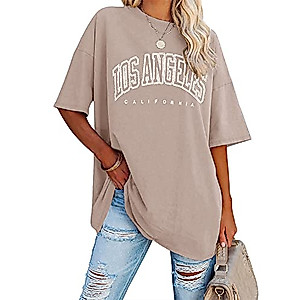 Womens Oversized Los Angeles California Graphic T Shirts Half Sleeve Summer Loose Casual Tees Tunic Tops