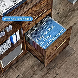 GreenForest File Cabinet for Home Office with Drawer 40 inch Mobile Filing Cabinets Printer Stand with Open Storage Shelves, Walnut