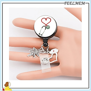 FEELMEM RN Nurse Medical Stethoscope Retractable Badge Holder Reel Clip RN Students Gift Nurses Practitioner Jewelry New Registered Nurse Gift (RN)