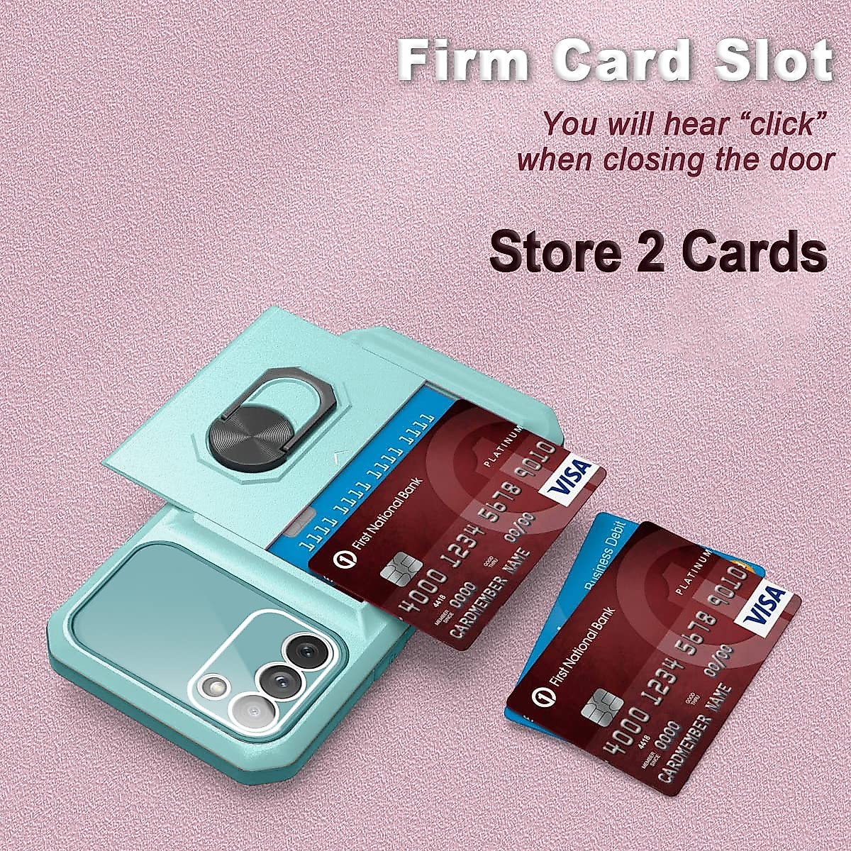 WATEFULL for Samsung Galaxy S23 Plus Case Wallet Card Holder with Kickstand Ring Holder,[Integrated Camera Cover] Samsung Galaxy S23 Plus Case Cover with Sliding Hidden Slot Shockproof Bumper(Teal)