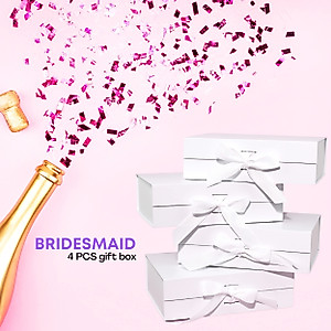 Supremo MD 22 Set of 4 Premium Gift Boxes with Shredded Paper and Hair Tails | Elegant White Magnetic Gift Boxes with Lids | Ideal for Presents, Weddings, Birthdays, or any Special Occassions