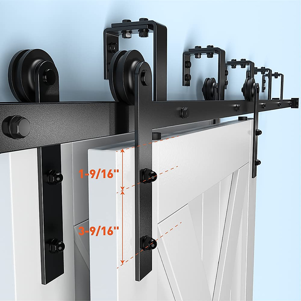 ZEKOO 10 FT Bypass Barn Door Hardware Kit Double Track Low Ceiling Bracket with Metal Hanger for Double Sliding Barn Door (10FT Bypass Kit)