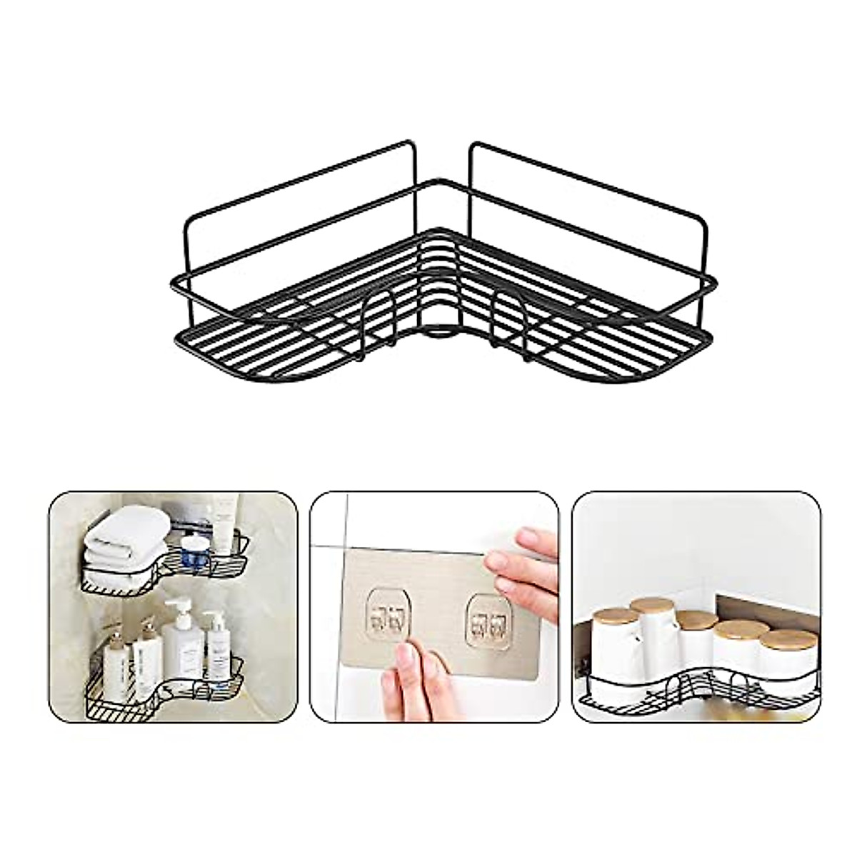 Totruning Corner Shower Caddy Adhesive Shelf Bathroom Shower Organizer Shower Storage for Inside Shower Wall Mounted No Drilling Stainless Steel Shower Holder Rack for Bathtub and Kitchen (Black)