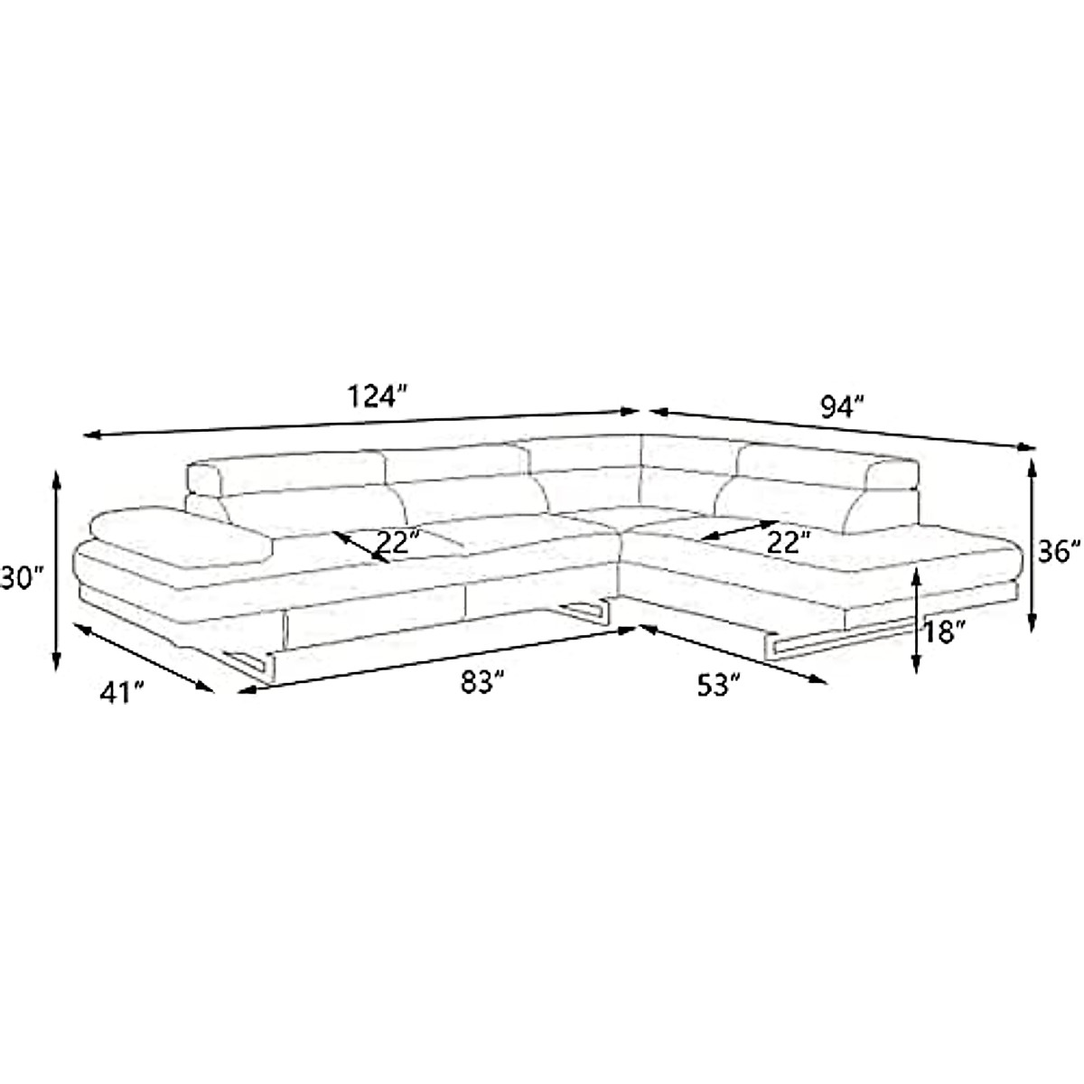 Blackjack Furniture Union Modern Faux Leather Sofa with Adjustable Headrests, Chaise, Elegant Tufted Seat, High-Density Foam and Stainless Steel Legs, Right Facing Sectional, White