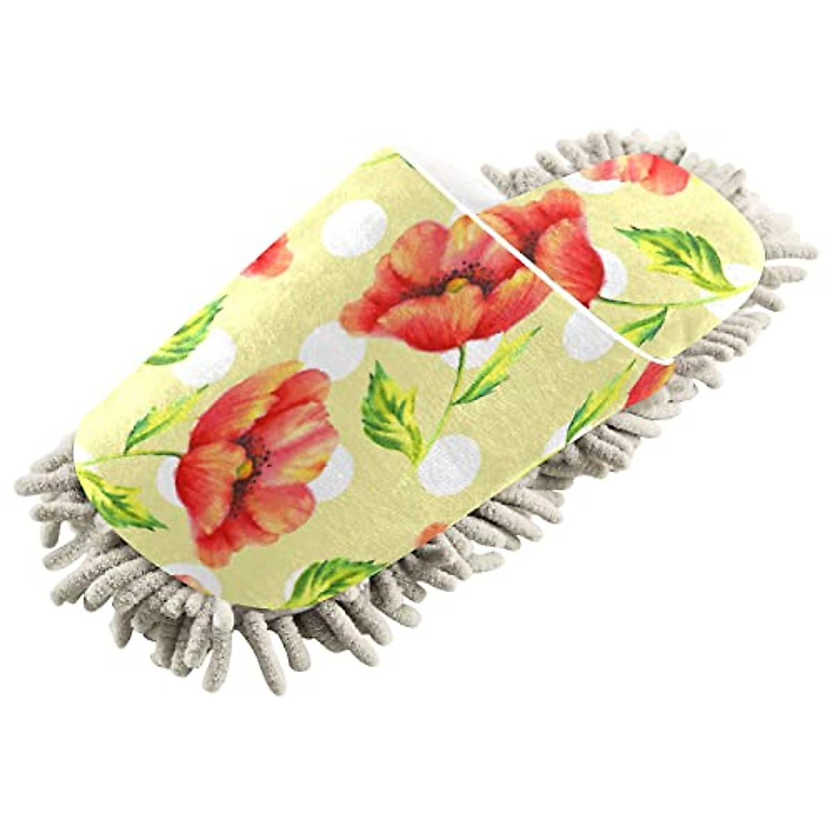 Watercolor Poppy Flower Mop Slippers Shoes Cover for Floor Cleaning Washable Dust Hair Dirty Cleaners Microfiber Mop Socks for Kitchen Office House