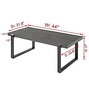 EXCEFUR Coffee Table, Rustic Wood and Metal Center Table, Modern Cocktail Table for Living Room, Grey