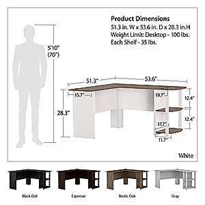 Ameriwood Home Dakota L-Desk with Bookshelves, Dove Gray