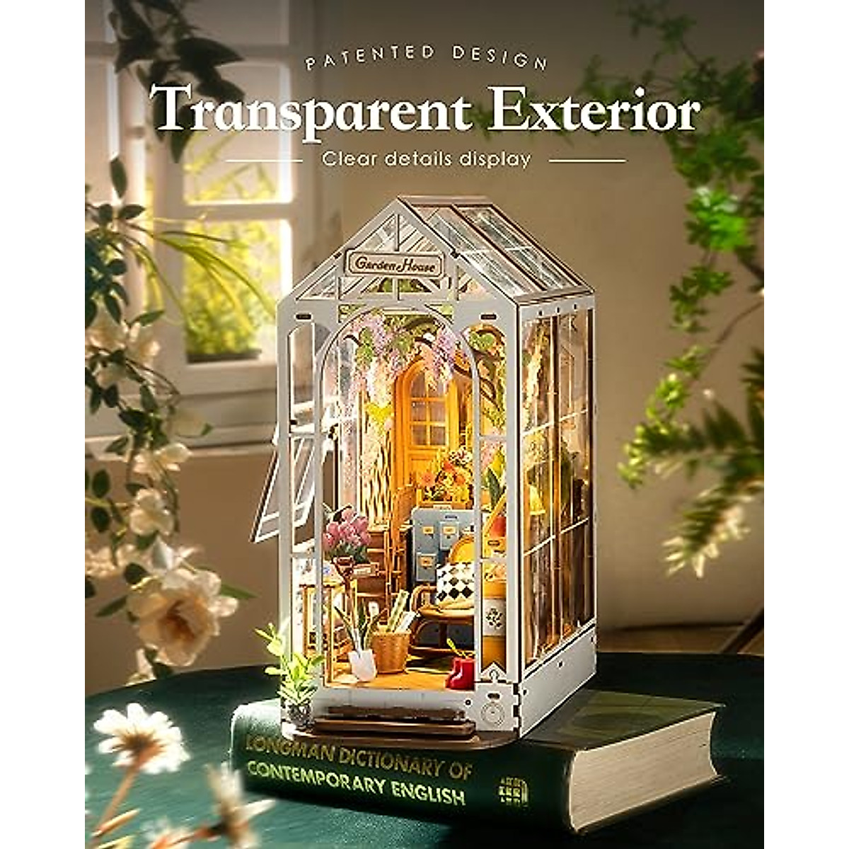 Rolife DIY Book Nook Kits for Adults-Garden House Bookshelf Insert Booknook-Room Decor for Teen Girls Boys Women Men