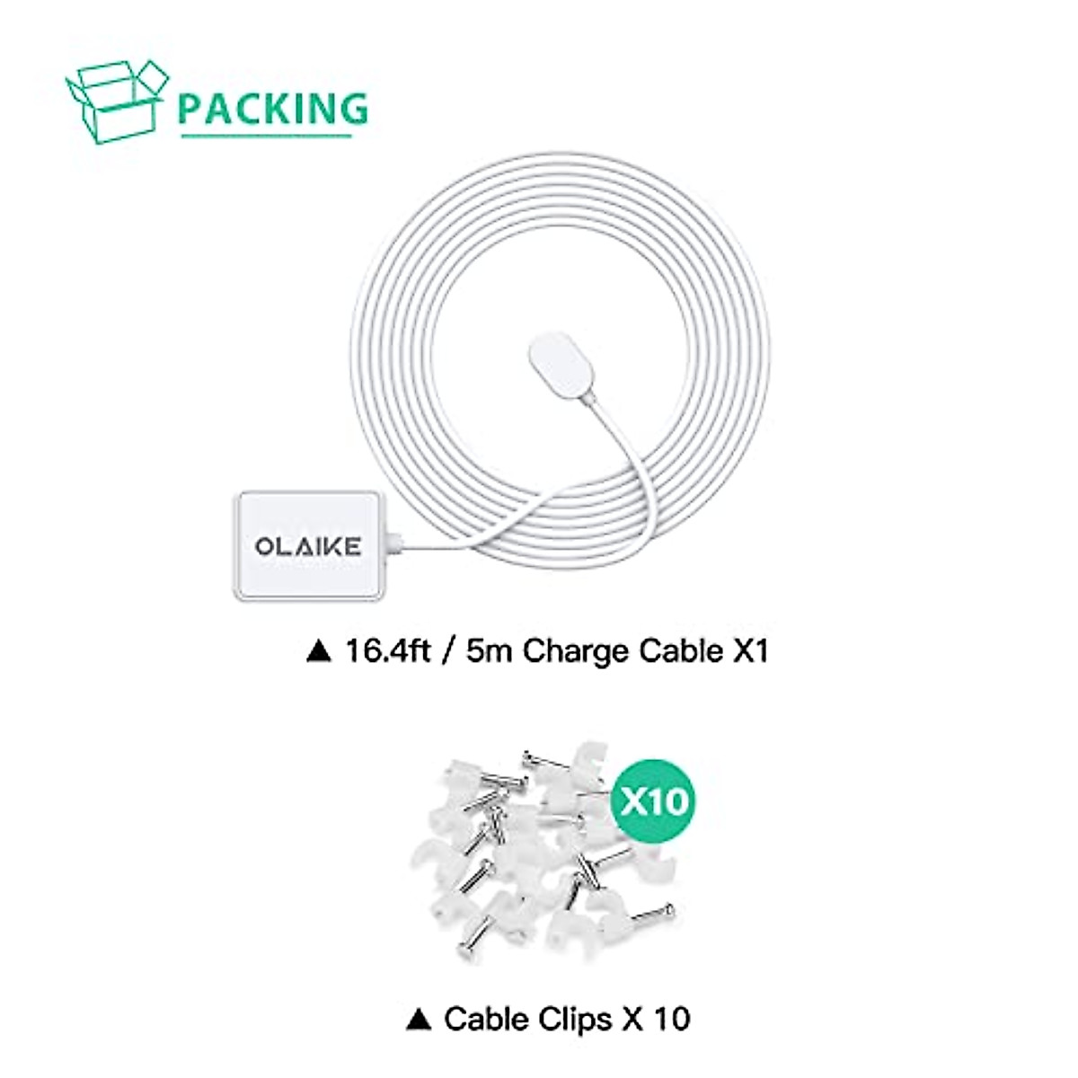 OLAIKE 16ft/5m Indoor Outdoor Weatherproof Magnetic Charging Cable for Arlo Pro 3/Pro 4/Ultra/Ultra 2,with Power Adapter Continuously Charging,NOT Compatible with Arlo Pro 3 Floodlight,White