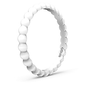 Enso Rings Stackable Beaded Silicone Wedding Ring – Hypoallergenic Unisex Stackable Wedding Band – Comfortable Minimalist Band – 2.5mm Wide, .8mm Thick (White, Size 6)