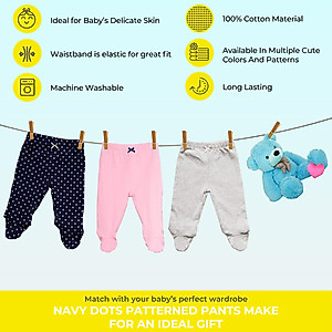 Spasilk Baby Girls Cotton Pull on Footie Pants Leggings with Feet, Pack of 3, Pink & Gray