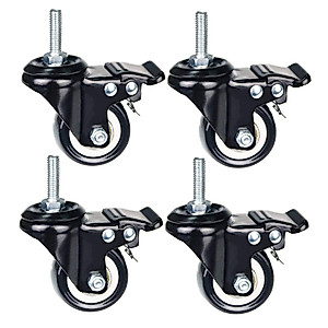 YEEMIGO 2 Inch Caster Wheels Metric Size M8×25mm Threaded Stem Casters Castors Wheels, 360 Degree Direction Double Brakes Industrial Wheel Furniture Caster for Carts and DIY Tools Pack of 4