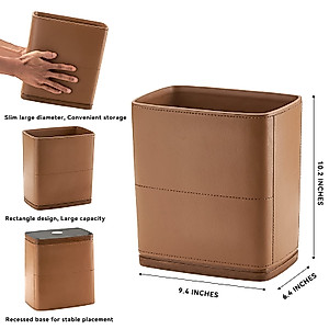 Polytree Bathroom Trash Can 1.8 Gallon(7 Liter) Small Kitchen Garbage Can,Decor Wastebasket for Bedroom Office,Resin Hand-Carved Leather Brown