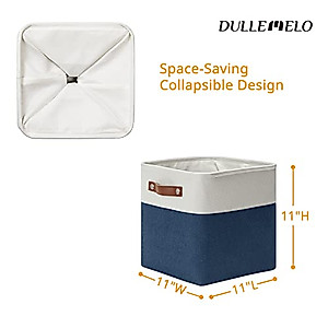 DULLEMELO Collapsible Bundle Baskets 2 Large Baskets 17"x12"x15" + 4 Cube Baskets 11"x11"x11"（White&Blue)