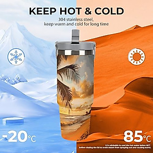 SYJTGDE Large Capacity Car Cup Tropical Beach Palm Tree Sunset Fashionable Upgrade Car Cup Advanced And Beautiful Travel Cup